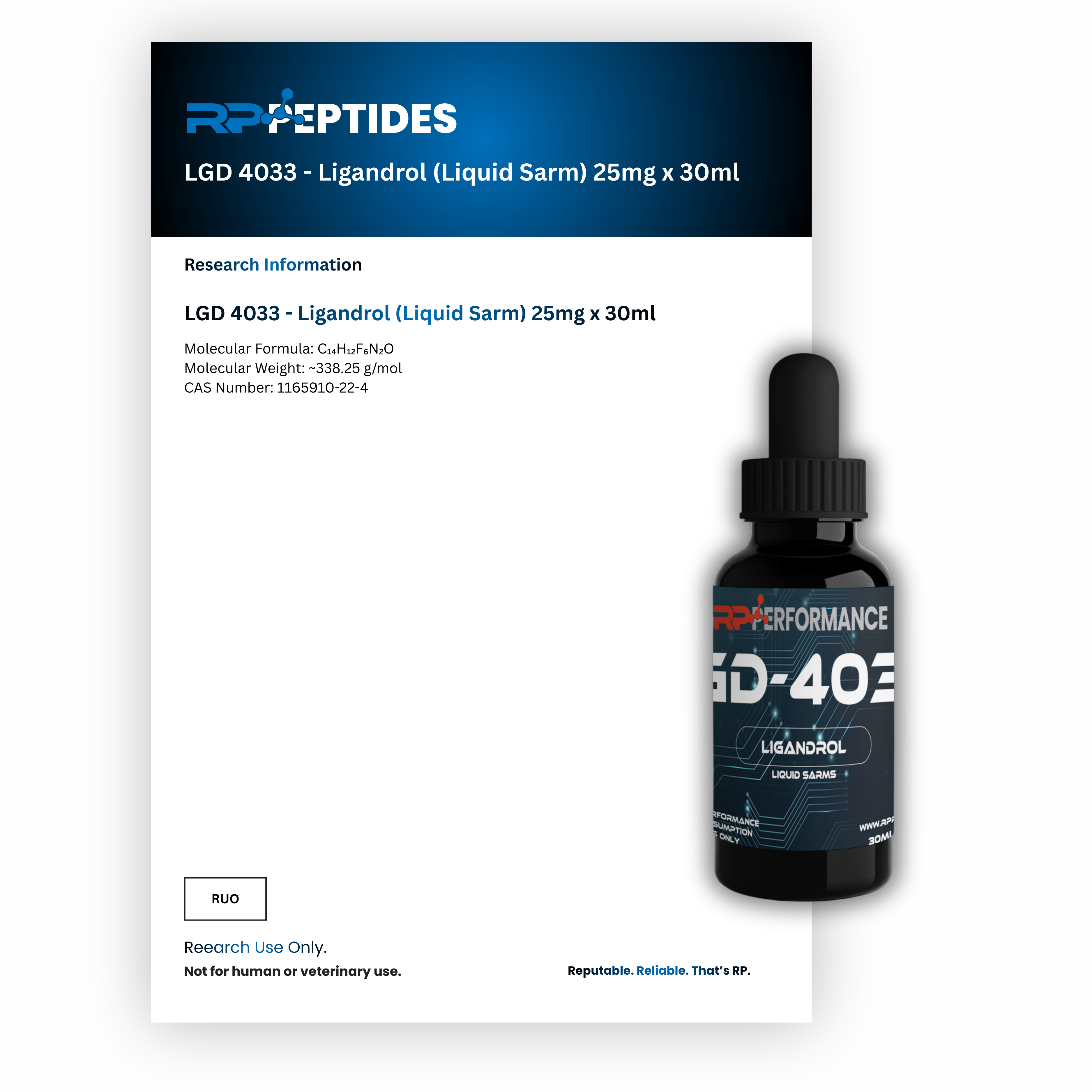 LGD 4033 - Ligandrol (Liquid Sarm) 25mg x 30ml : Research Only – RP ...