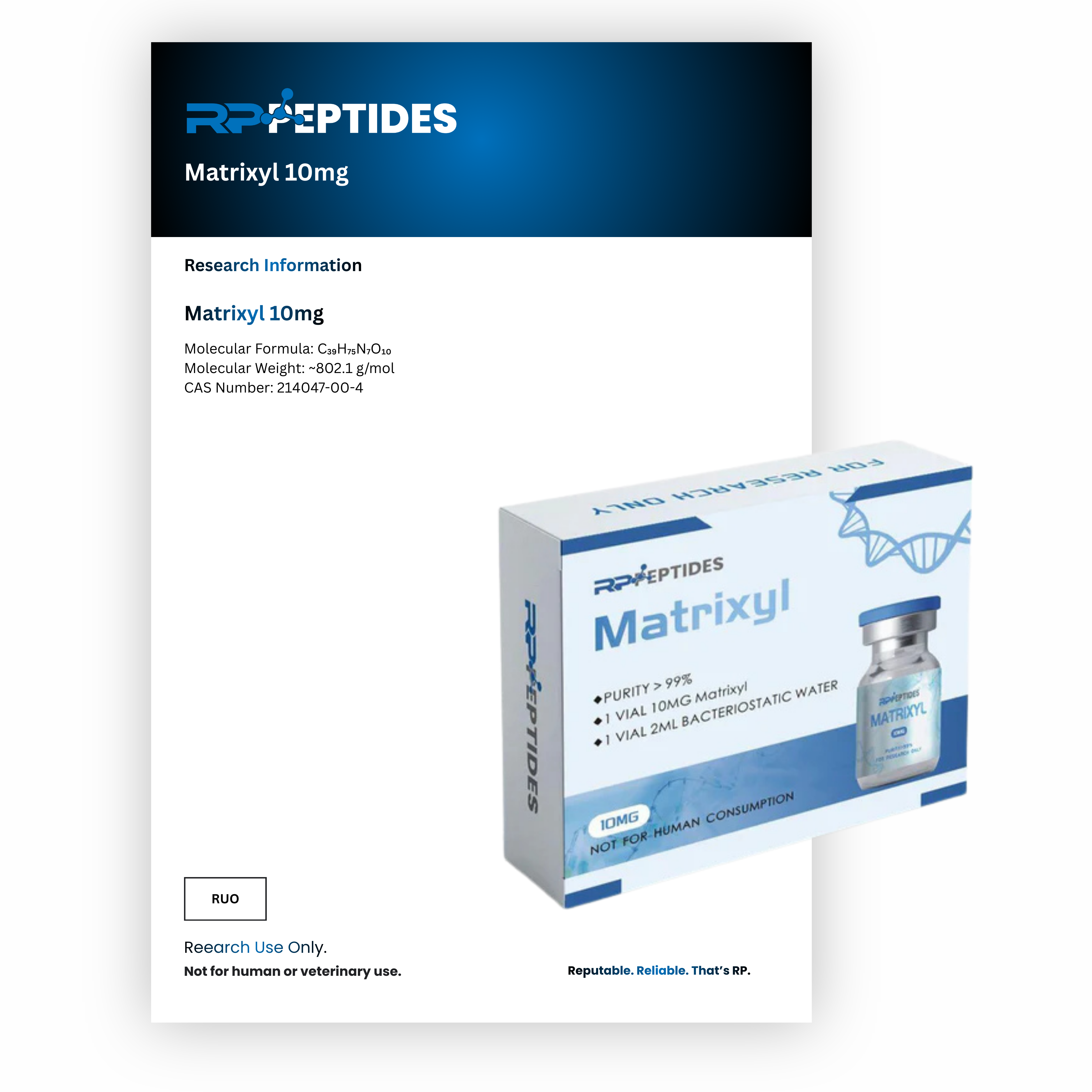 Matrixyl 10mg : Research Only – RP Peptides UK